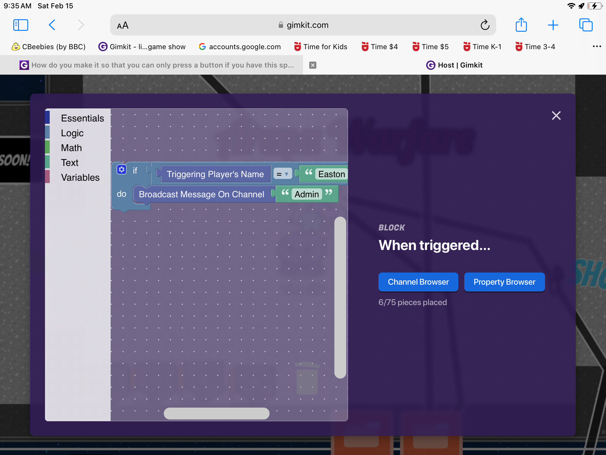 How do you make it so that you can only press a button if you have this ...